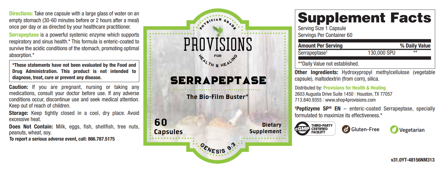 Serrapeptase (60 caps) – Provisions for Health & Healing